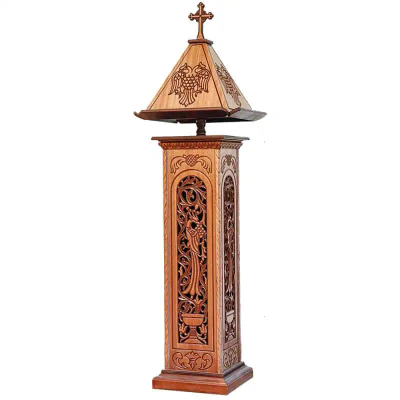 Hand-Carved Wood Chanter Psalter Stand with Cross Top — Blessed Celebration