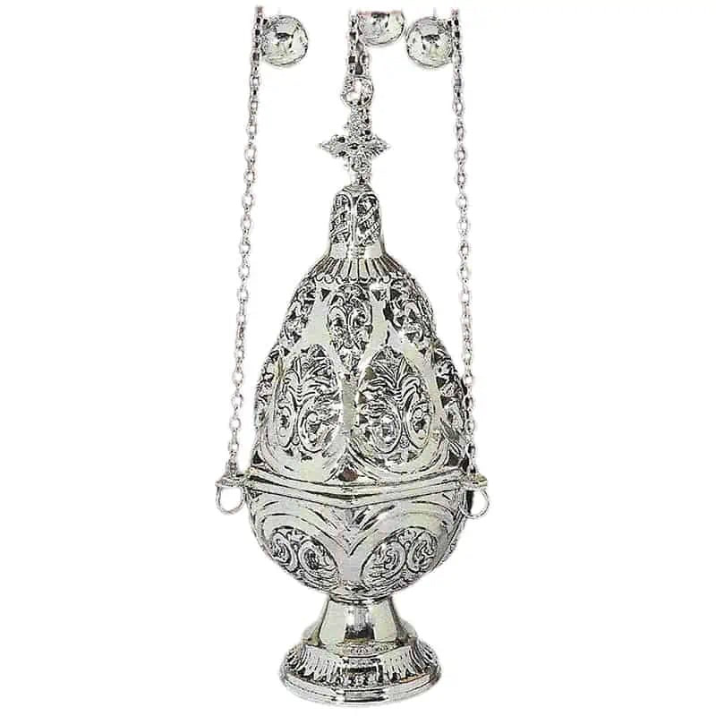 Silver-Plated Orthodox Censer – Hand-Carved with Bells and Chains ...